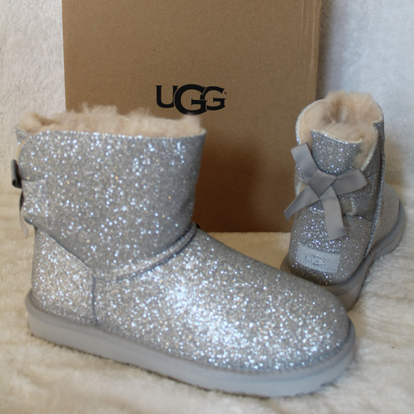 UGG | Shoes | Ugg Sparkle Silver Mini Bow Boots Silver | Poshmark